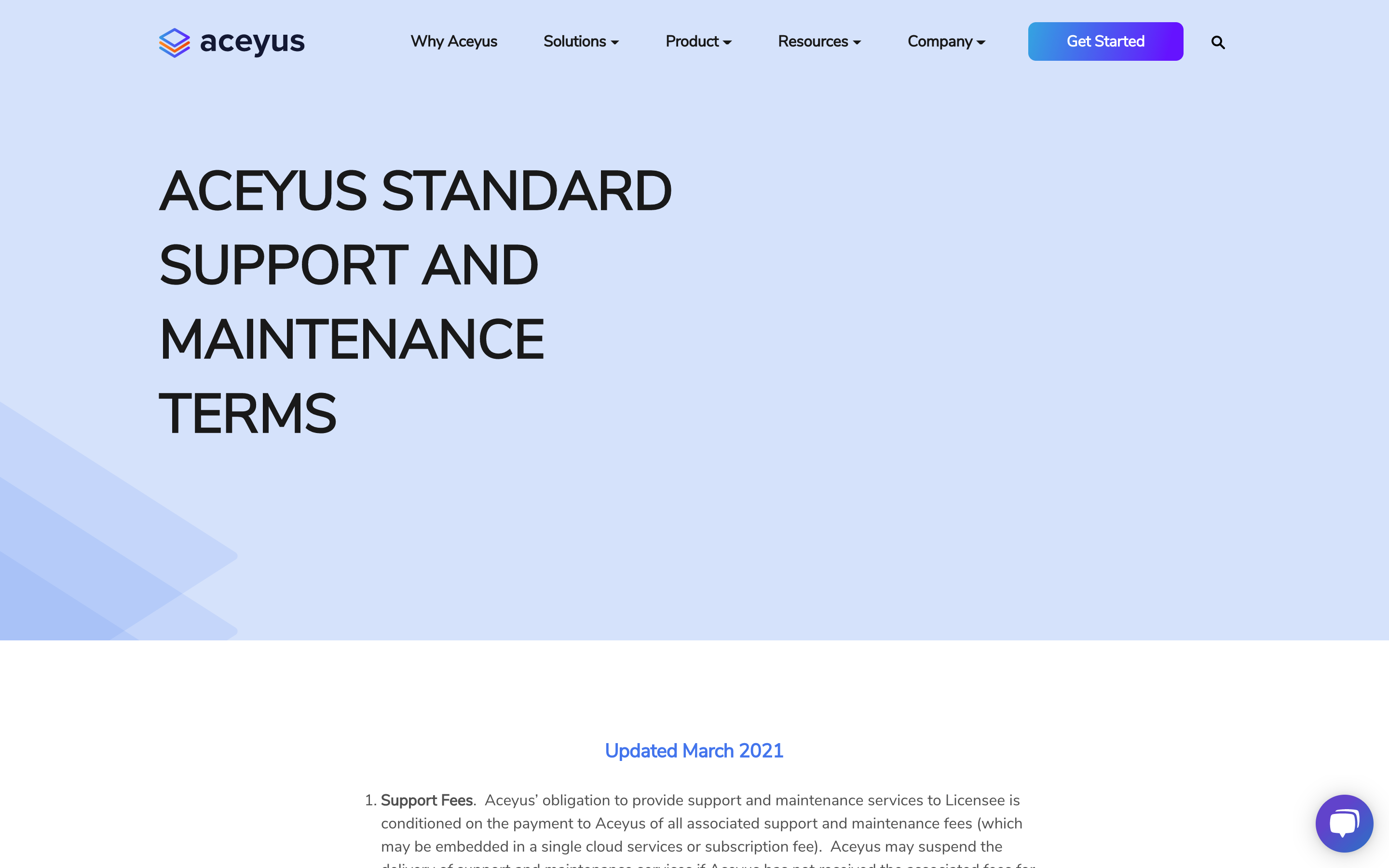 Support and Maintenance Terms | Aceyus